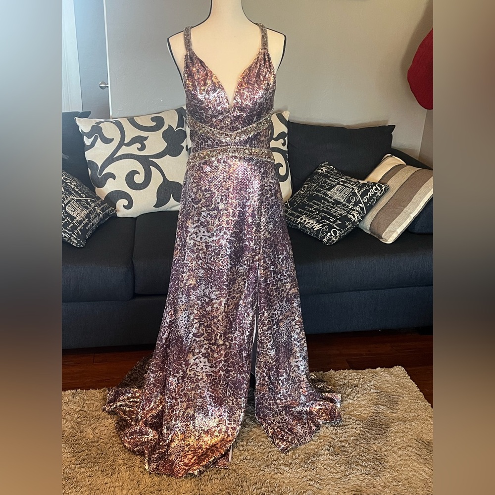 Riva Prom Dress Full Sequined Animal Print. Size 12 - Gem